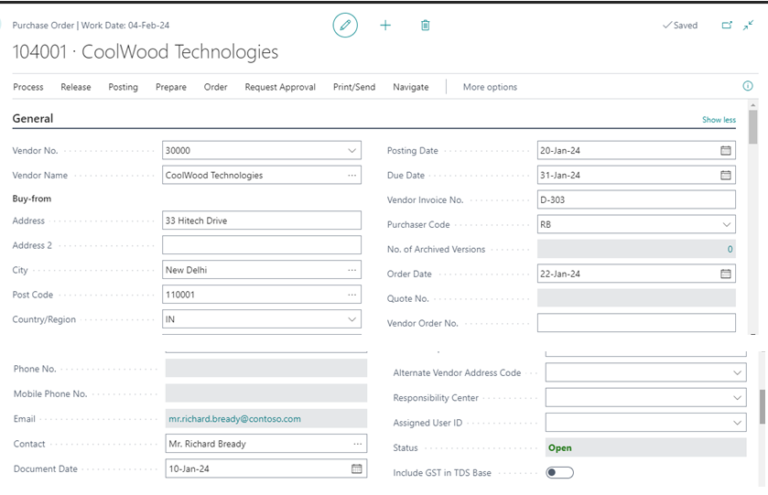 How To Create Purchase Order In Business Central