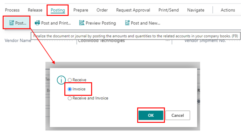How To Receive And Invoice Purchase Document In D365 BC