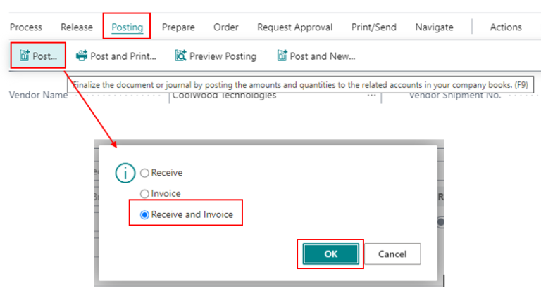 How To Receive And Invoice Purchase Document In D365 BC