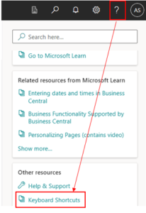 Business Central Keyboard Shortcuts Keys Overview