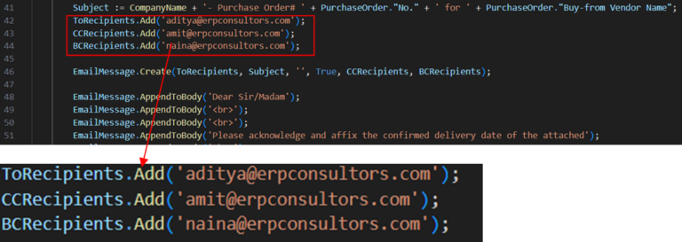 Add TO, CC And BCC In Email In D365 BC